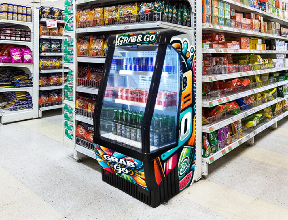 End Cap Display Coolers for Retail and Promotion in Supermarket Aisles
